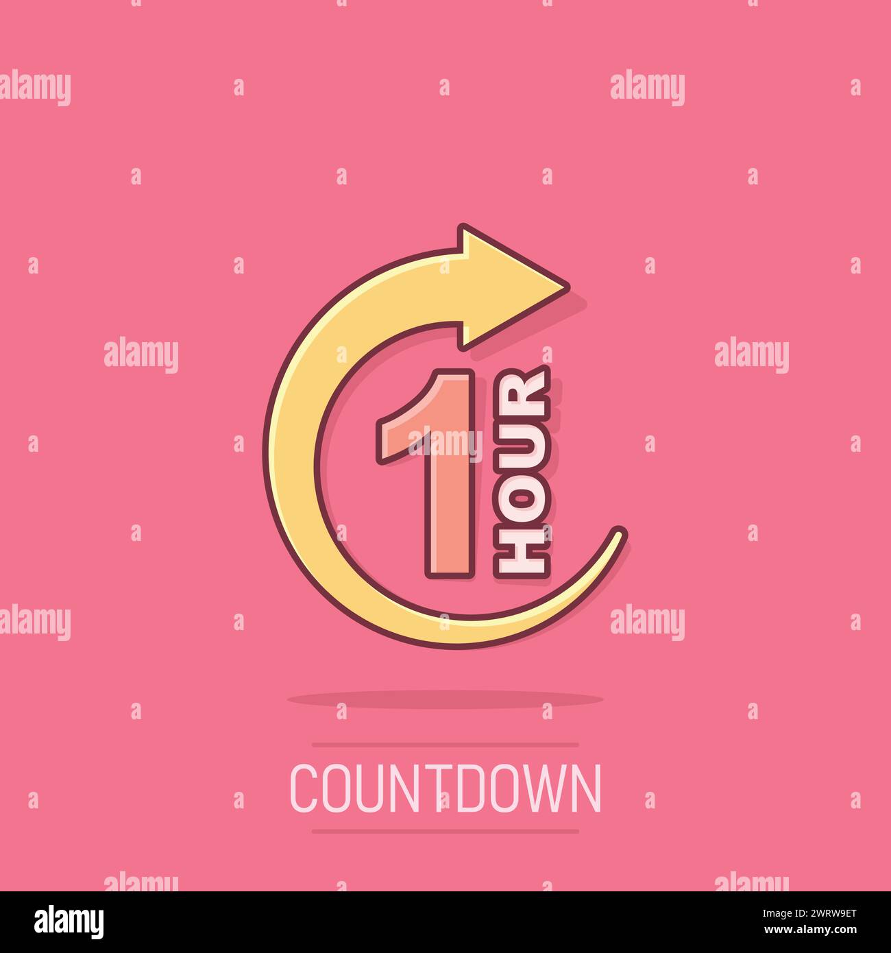 1 Hour Clock Icon In Comic Style Timer Countdown Cartoon Vector