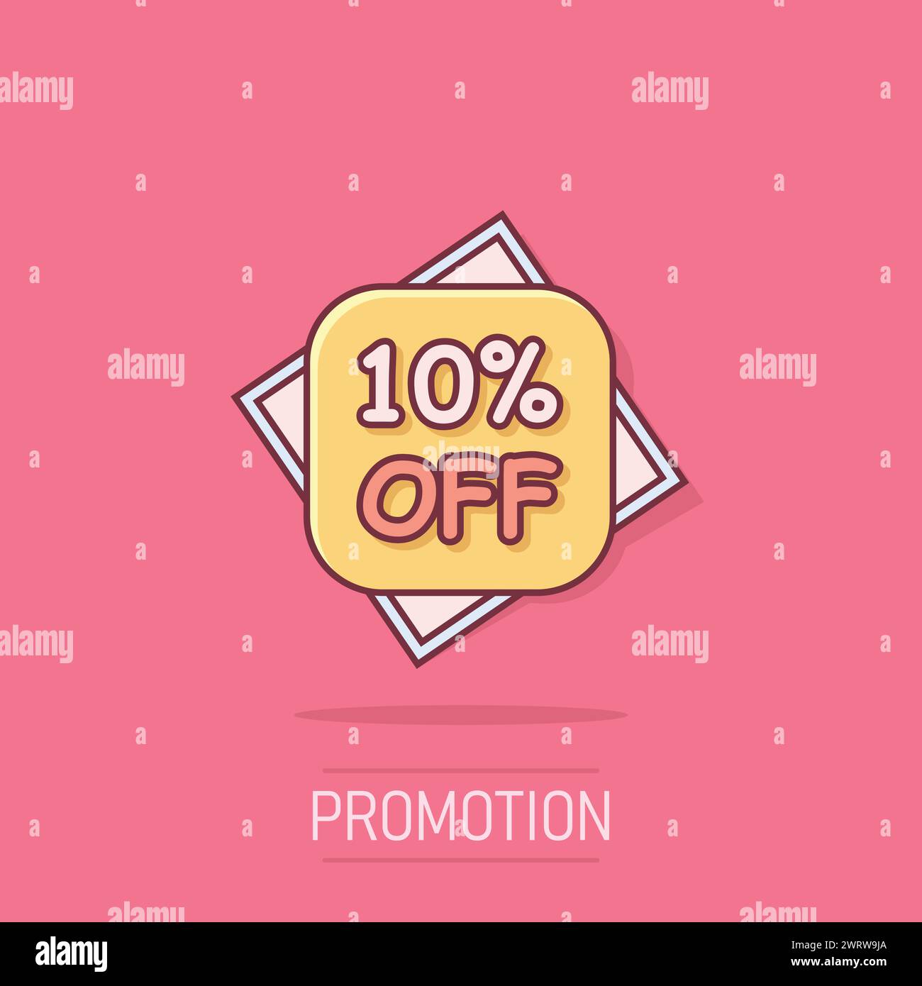 10% off sale label icon in comic style. Discount banner with clock ...