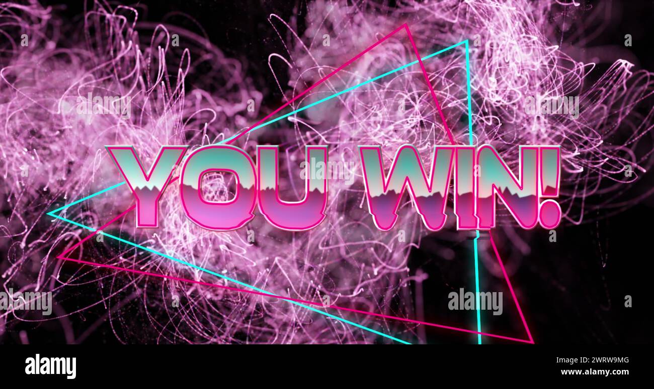 Image of you win text in pink metallic letters over explosion of pink ...
