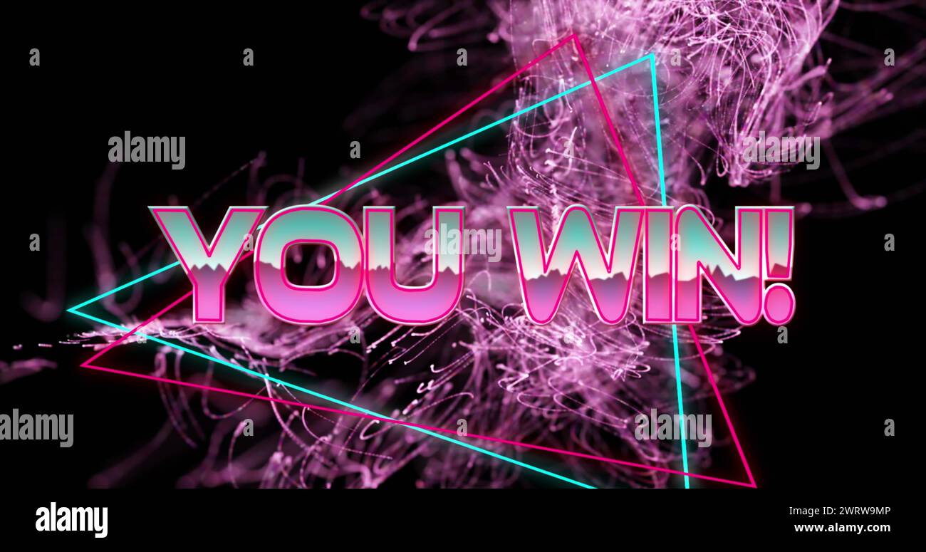 Image of you win text in pink metallic letters over explosion of pink ...