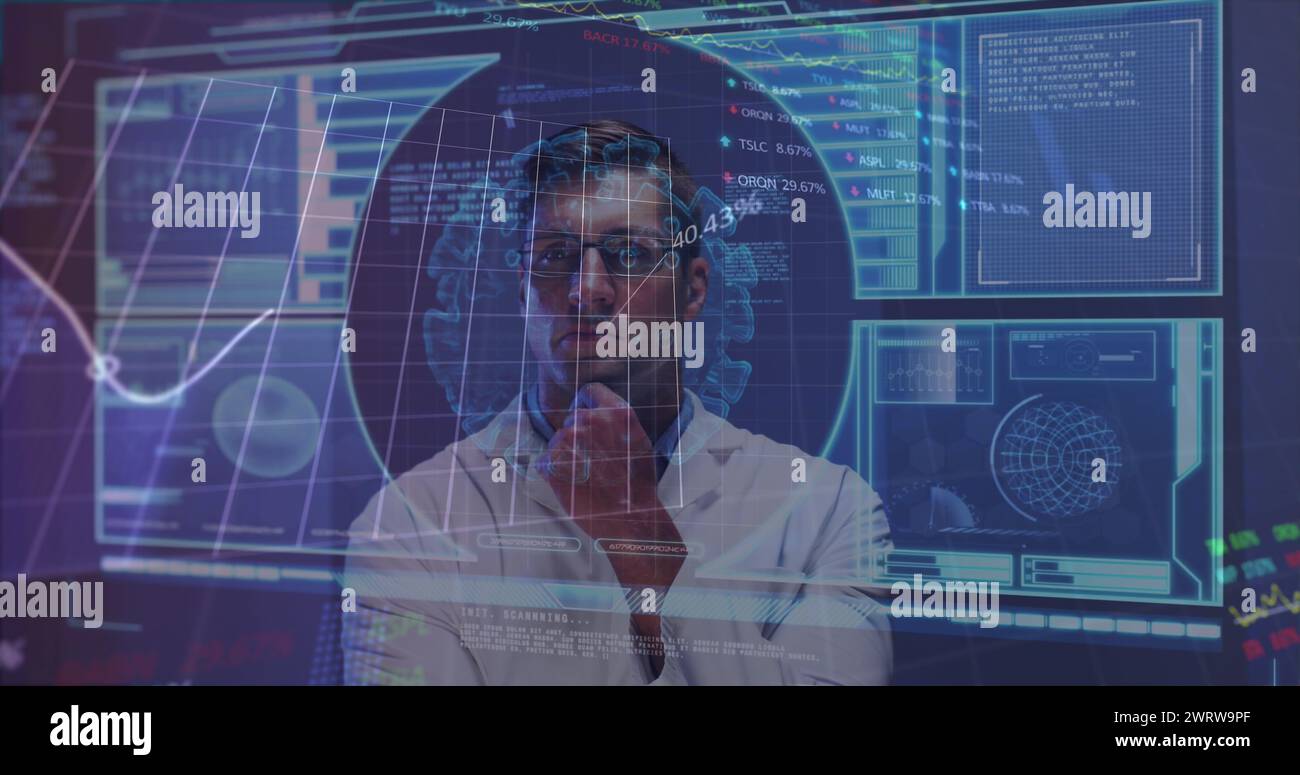 Stock market data processing against over screen with medical data ...