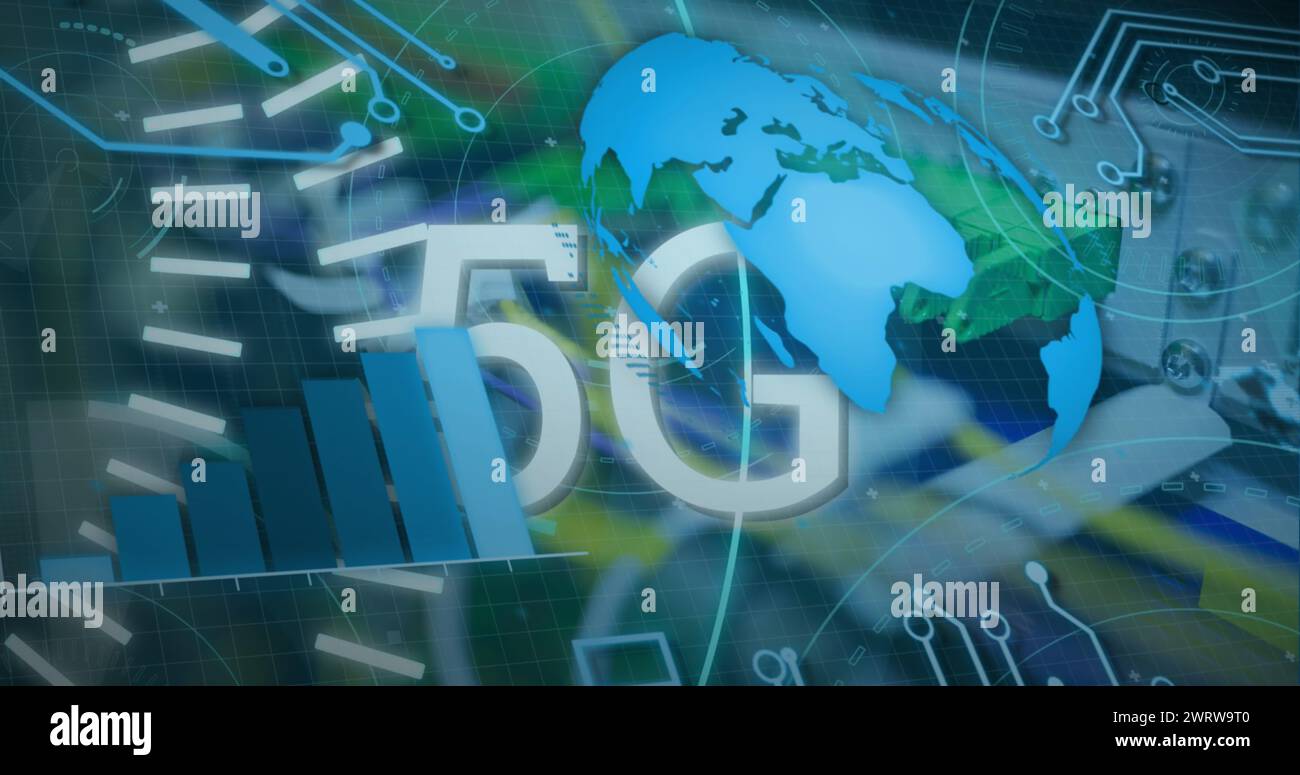 Image of data processing and globe over computer wires Stock Photo - Alamy