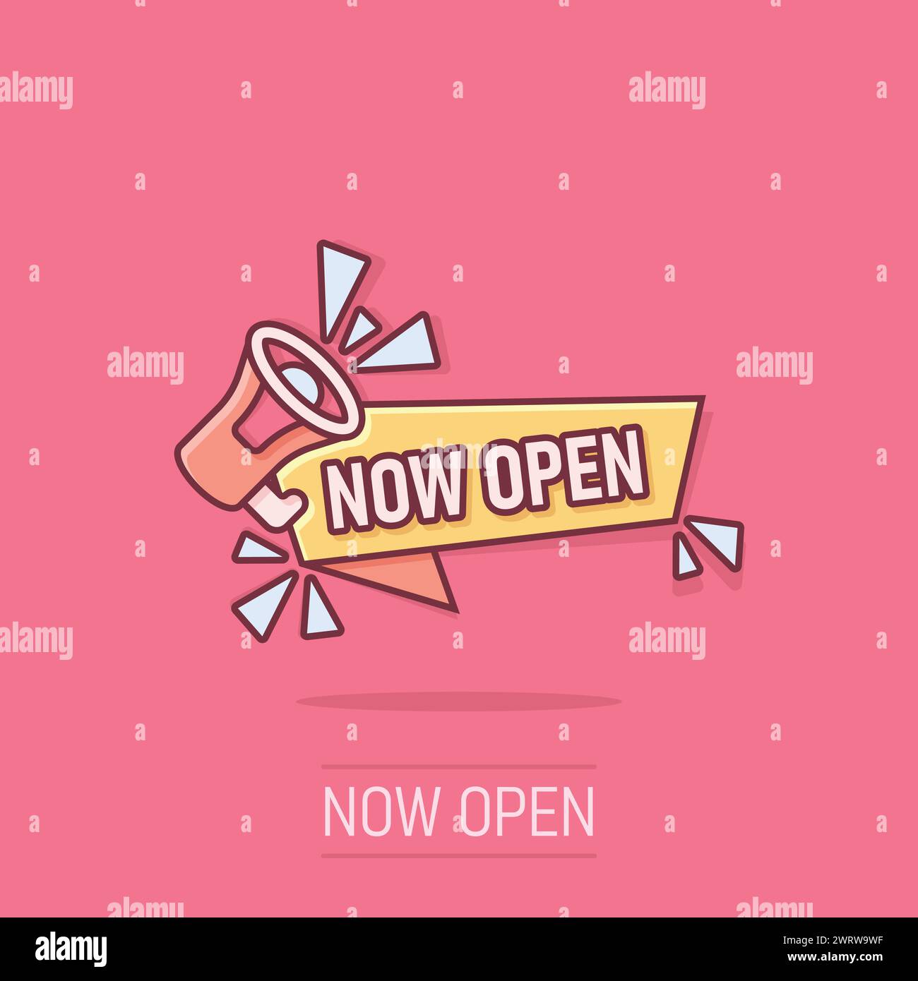 Now open notice icon in comic style. Schedule label with megaphone ...