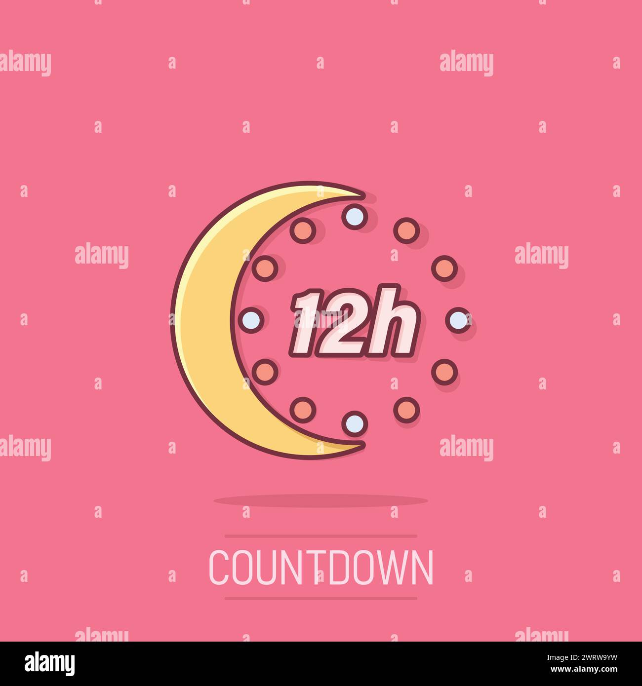 12 Hours Clock Icon In Comic Style Timer Countdown Cartoon Vector