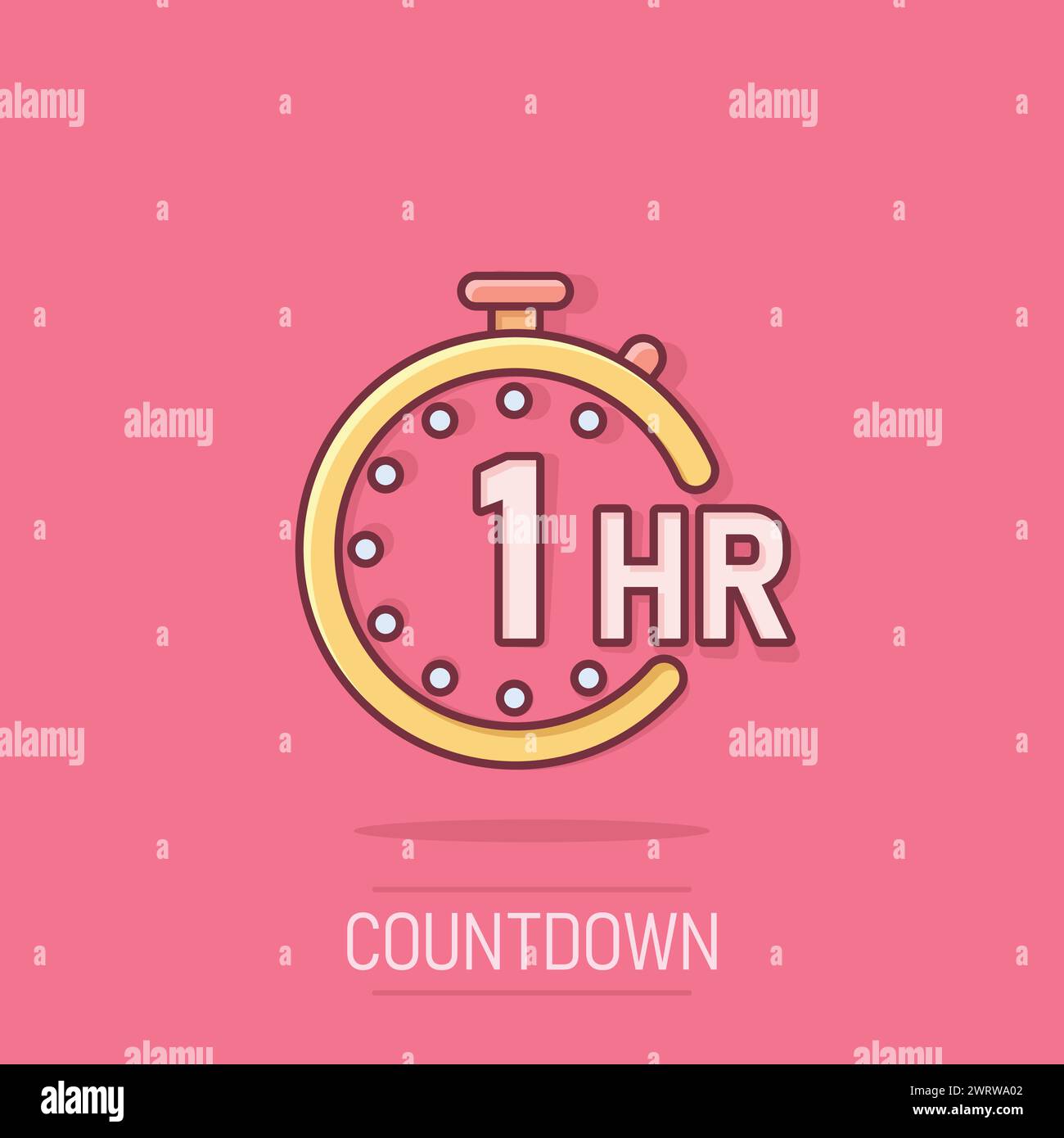 1 hour clock icon in comic style. Timer countdown cartoon vector ...