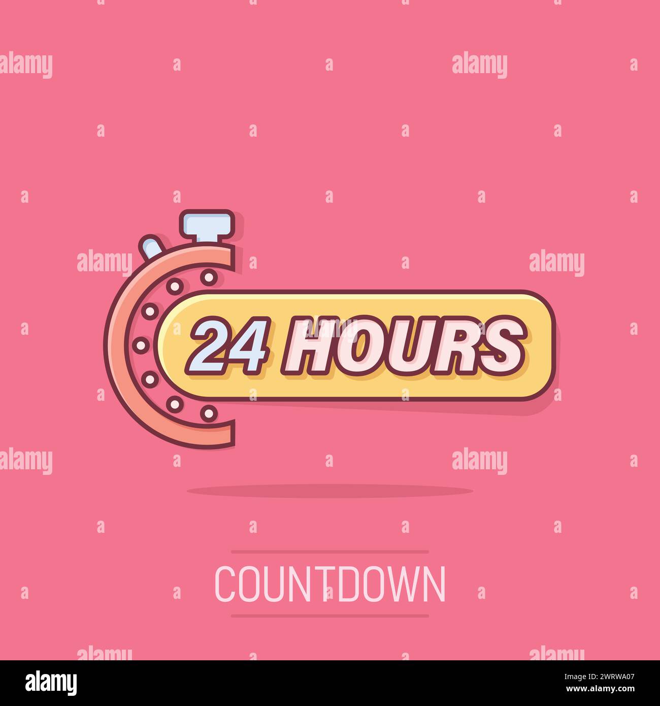 24 hours service icon in comic style. All day business and service ...