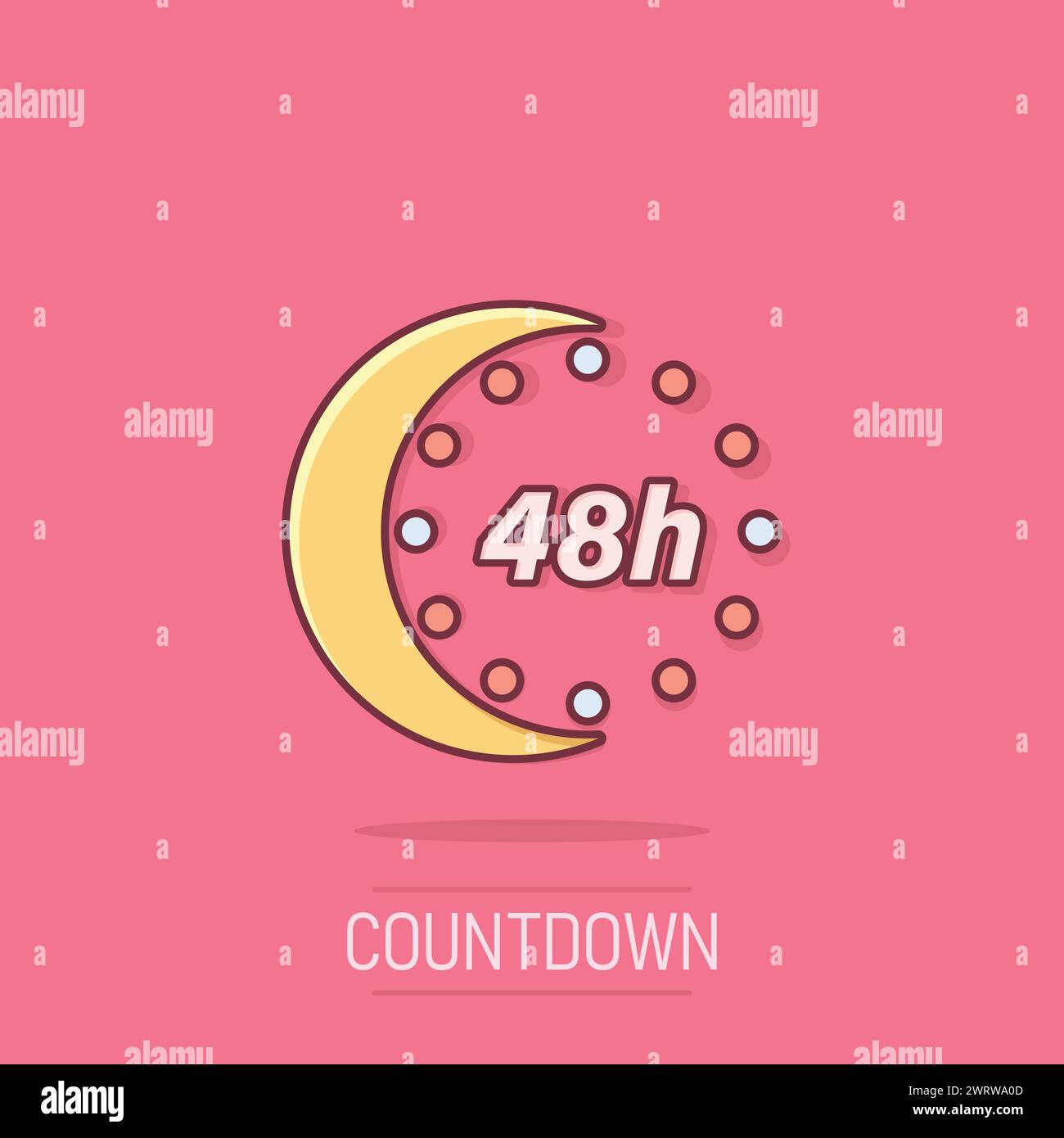 48 hours clock icon in comic style. Timer countdown cartoon vector ...