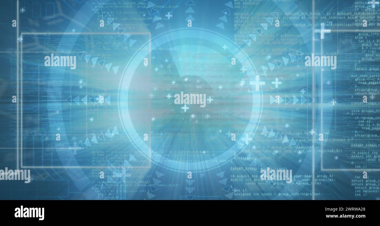 Image of hud with financial data processing on digital interface with bright light. Digital ...