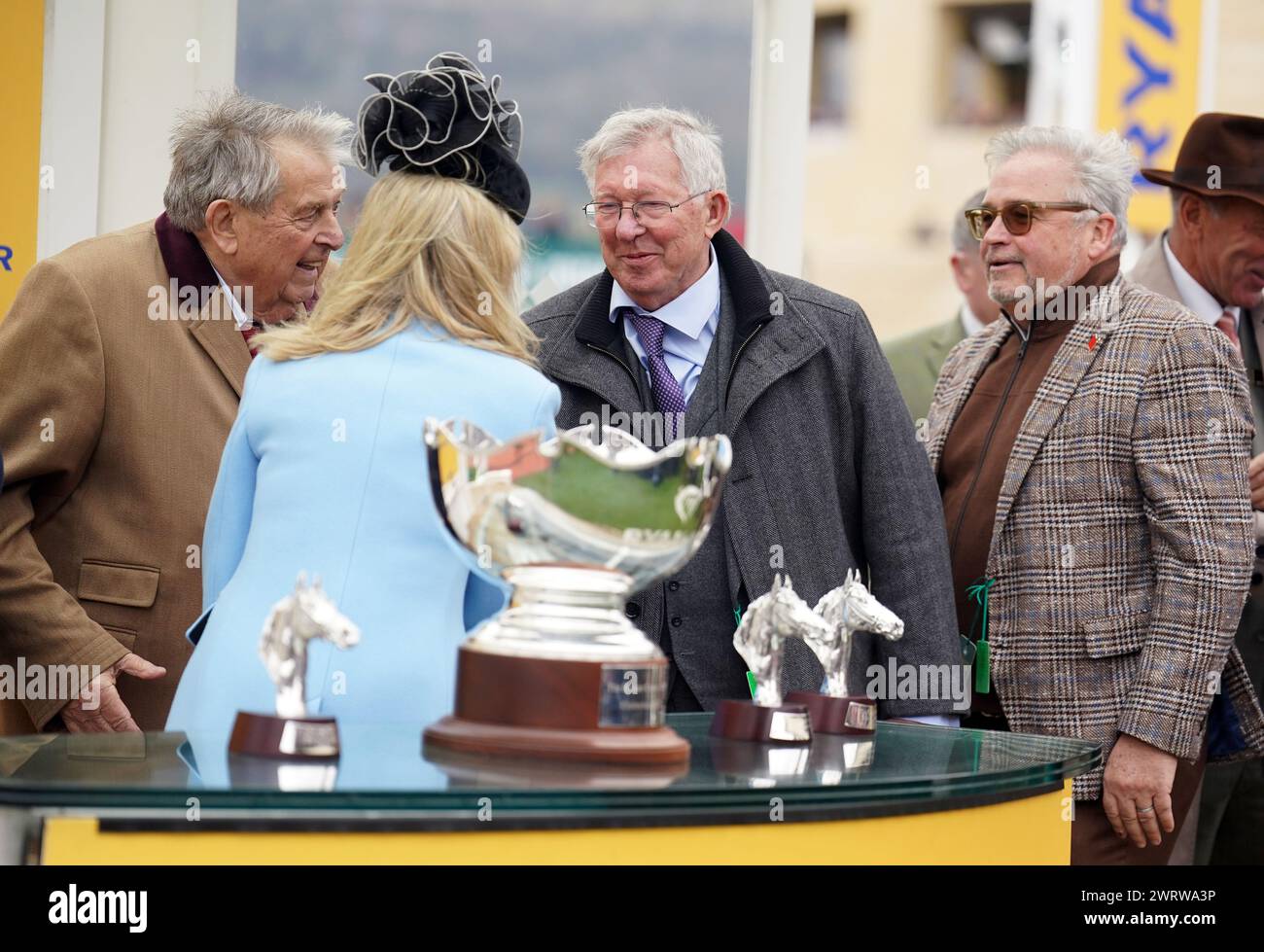 Sir Alex Ferguson, owner of Protektorat, celebrates winning the Ryanair ...