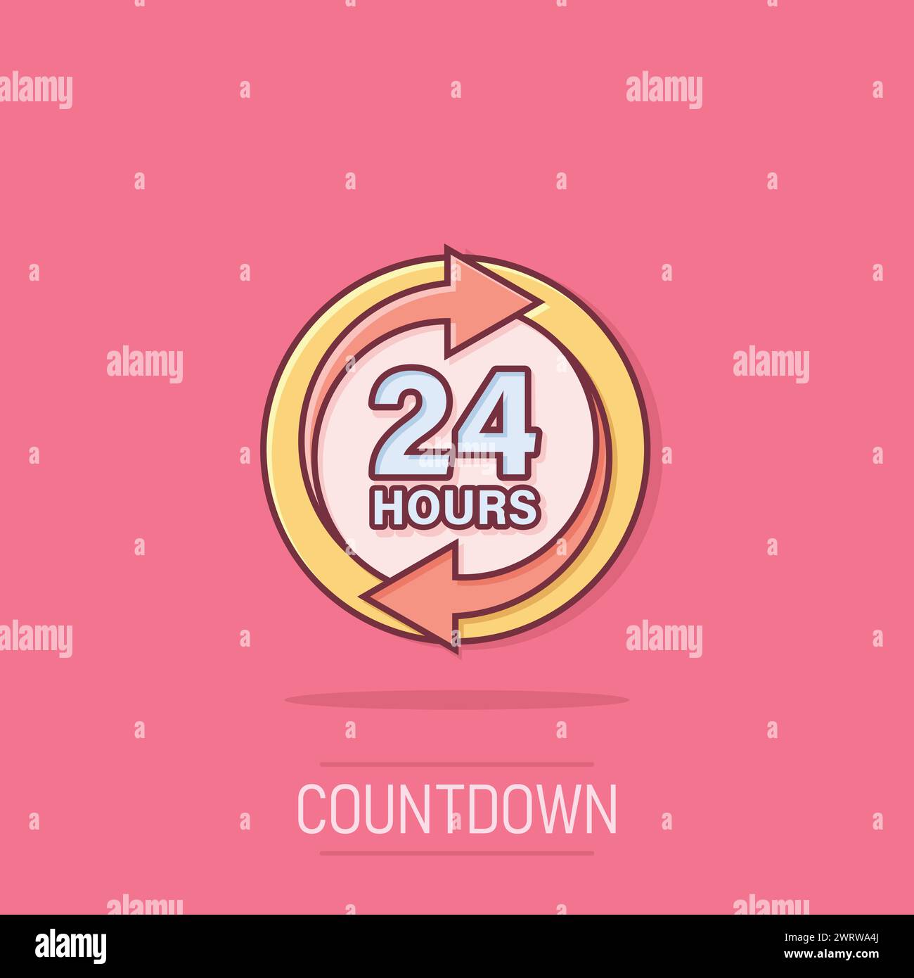 24 hours service icon in comic style. All day business and service ...