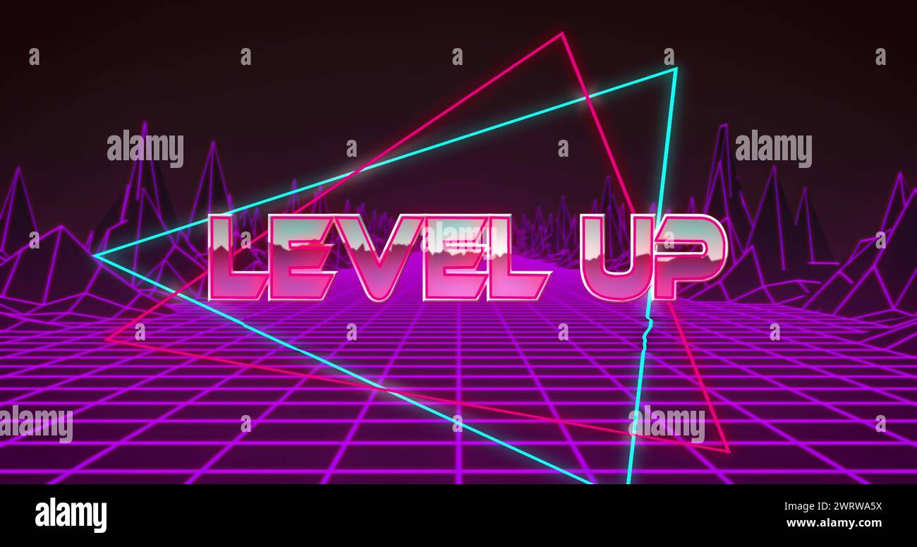 Image of level up text over shapes Stock Photo - Alamy