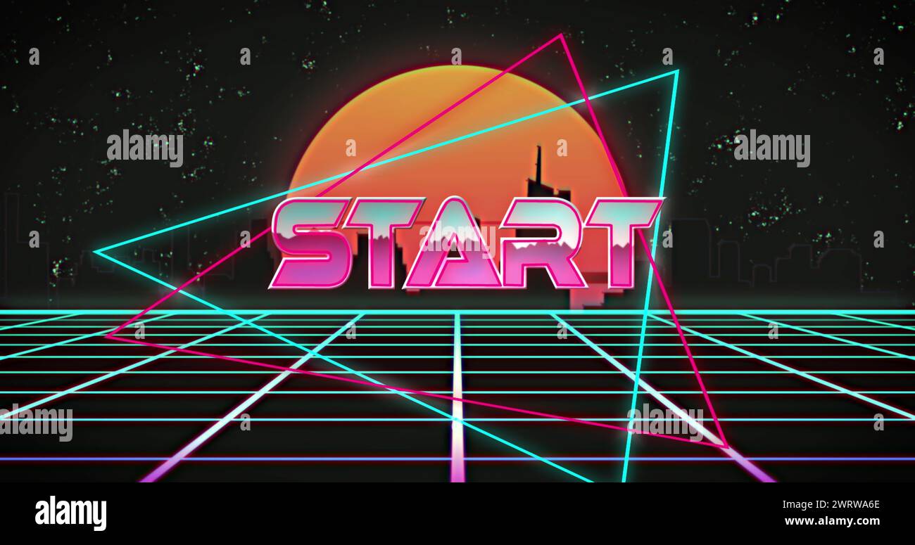 Image of start text over colorful graphics and shapes Stock Photo - Alamy