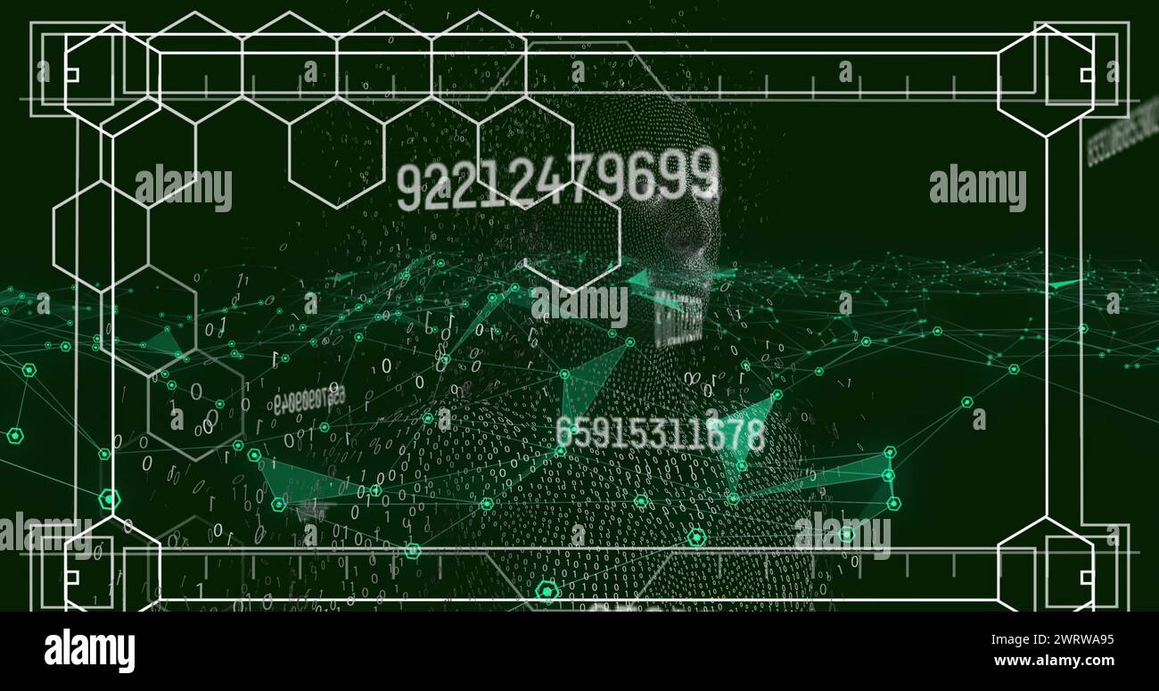 Image of changing numbers over interface with data processing against plexus networks Stock ...