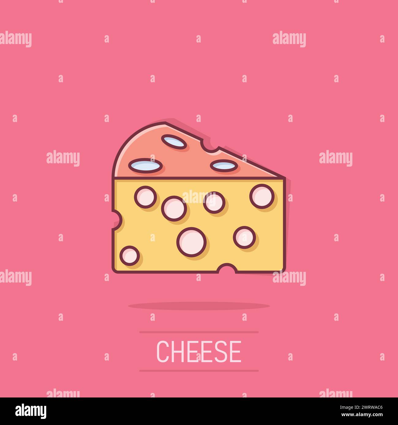 Cheese slice icon in comic style. Milk food cartoon vector illustration ...