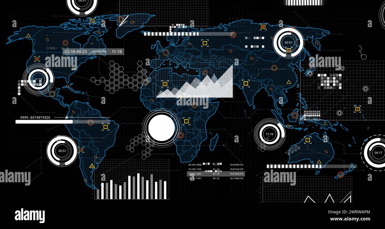 Image of financial data processing over world map Stock Photo - Alamy
