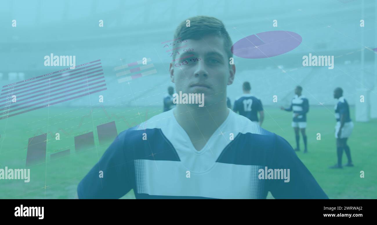 Image of statistics over rugby players Stock Photo - Alamy