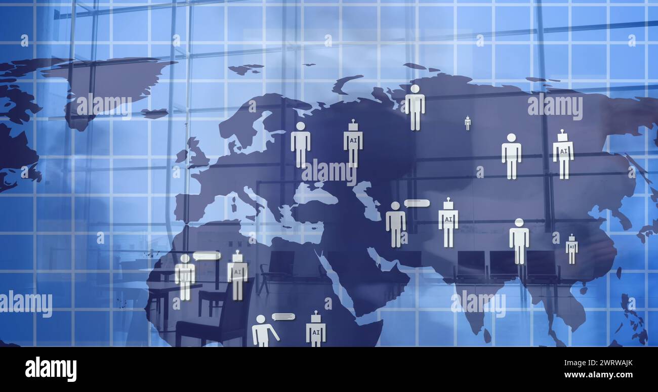 Image of online chat icons and data processing over world map and ...