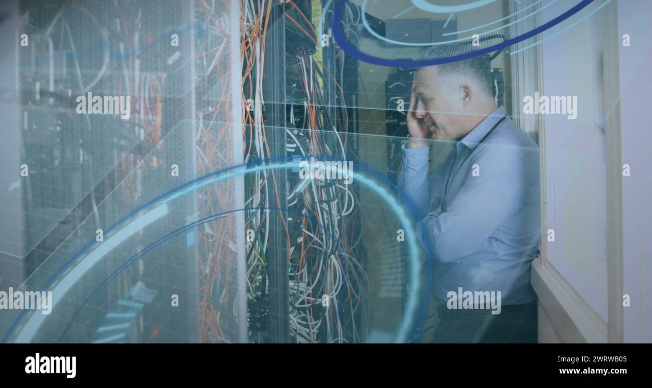 Image of scope scanning and data processing over caucasian it man computer server Stock Photo ...