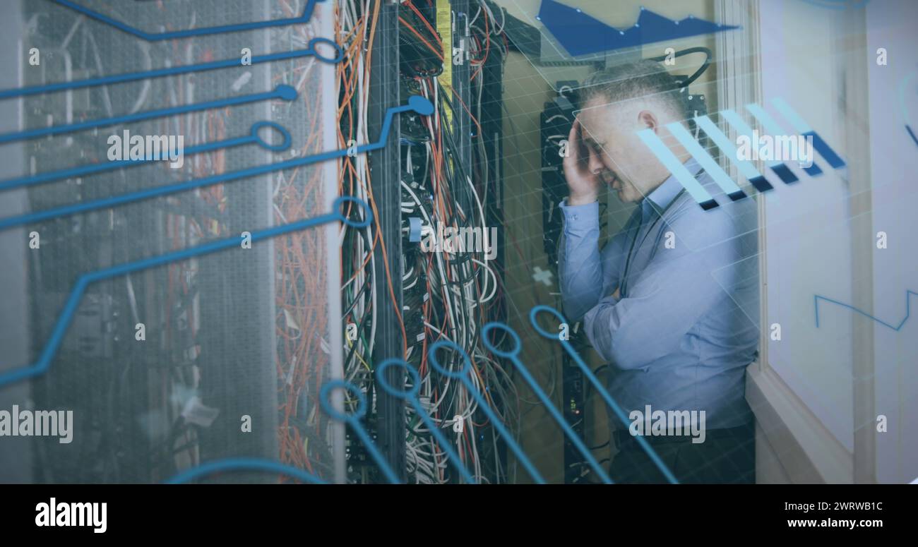 Image of scope scanning and data processing over caucasian it man computer server Stock Photo ...