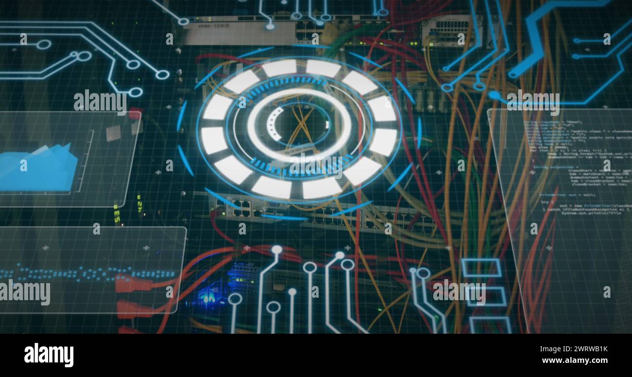 Image of scope scanning and data processing over cables in computer server Stock Photo - Alamy