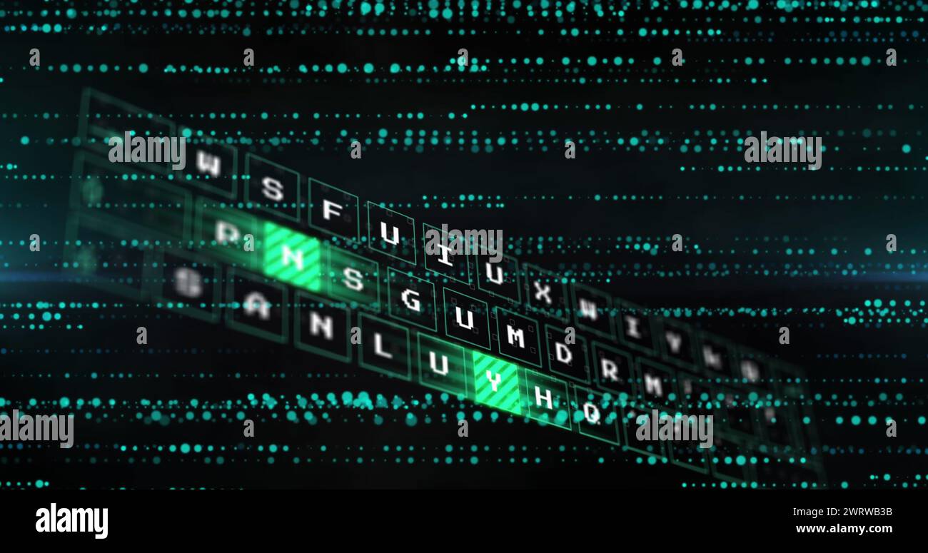 Image of data processing and keyboard over black background Stock Photo - Alamy