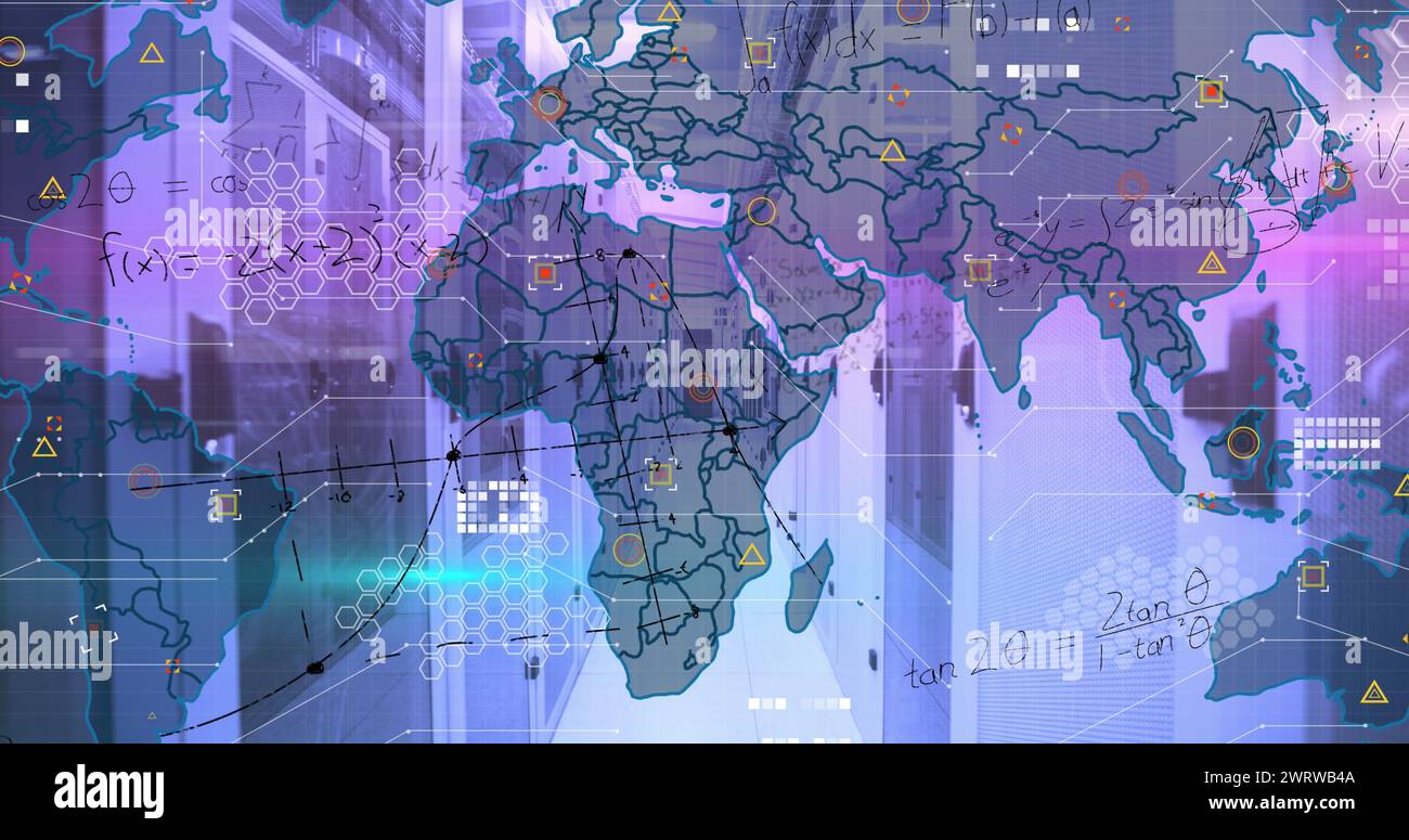 Image of world map over server room Stock Photo - Alamy