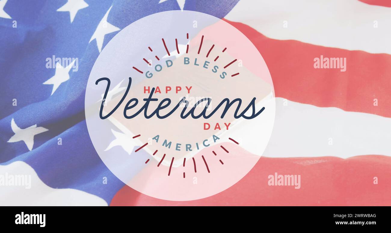 Image of happy veterans day text over american flag Stock Photo - Alamy