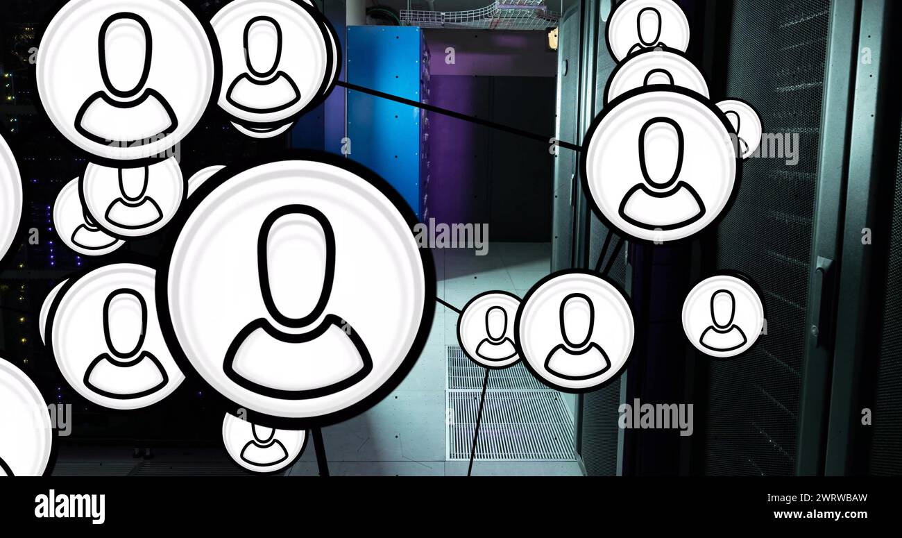 Image of digital people icons and data processing over computer servers ...