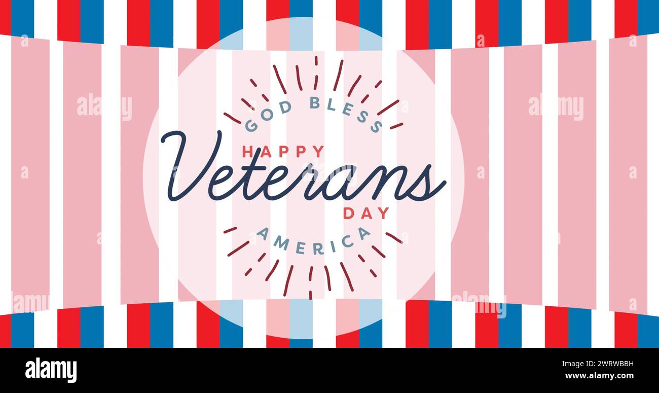 Image of happy veterans day text over american flag stripes Stock Photo ...