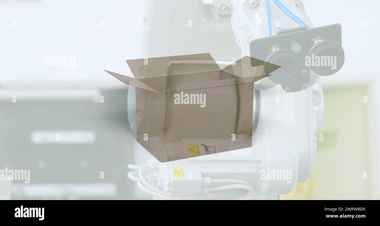 Image of robot working over cardboard box opening and closing Stock ...
