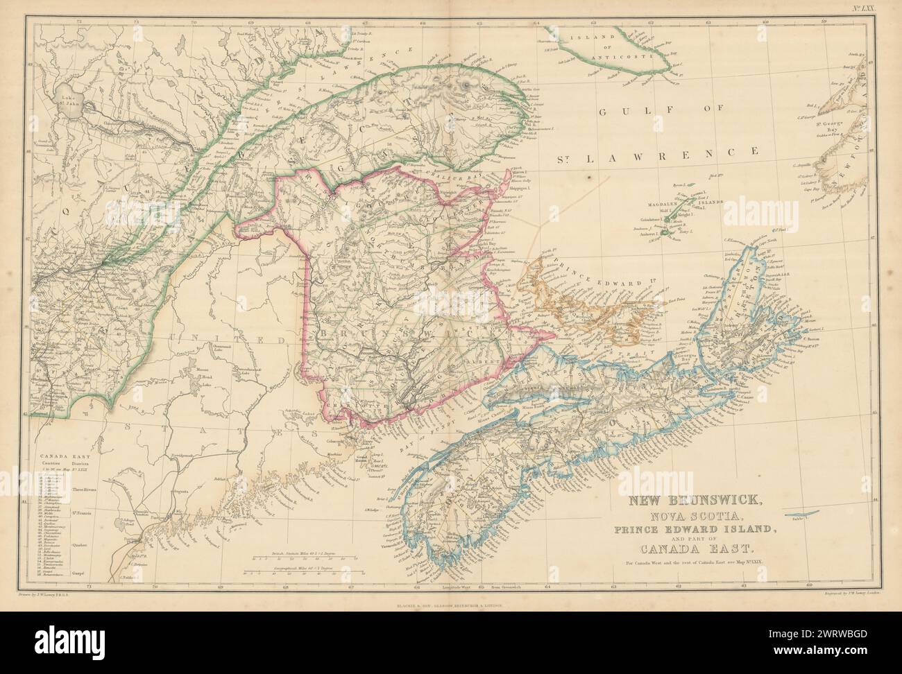 New Brunswick, Nova Scotia, Prince Edward Island &… Canada East. LOWRY 1860 map Stock Photo - Alamy