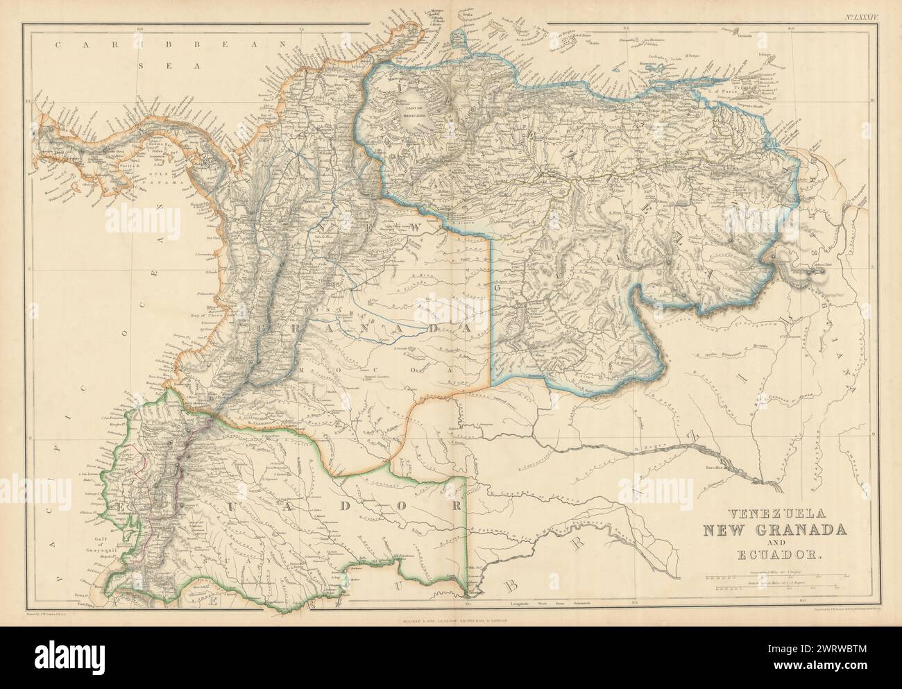 Venezuela, New Granada & Ecuador by J.W. Lowry. Colombia 1860 old ...