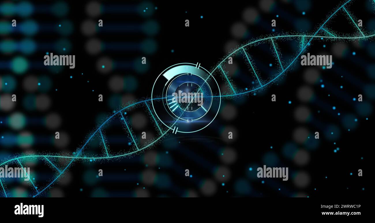 Image of scope scanning over dna strands on black background Stock ...