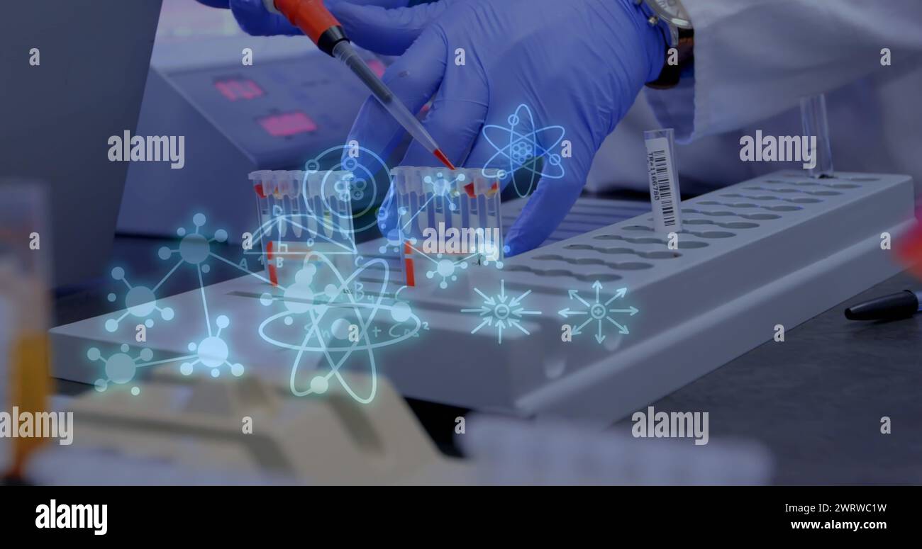 Image of mathematical equations over doctor taking samples Stock Photo ...