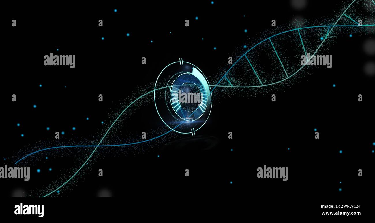 Image of scope scanning over dna strands on black background Stock ...