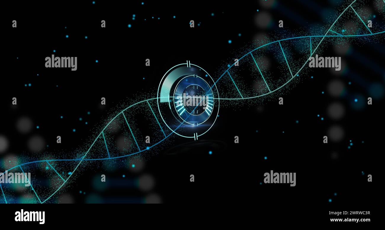 Image of scope scanning over dna strands on black background Stock ...