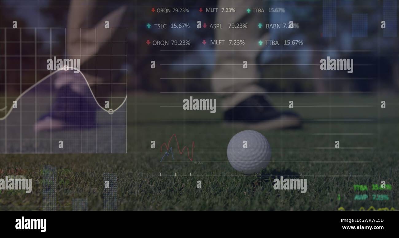 Image of data processing over male golf player on golf course Stock ...