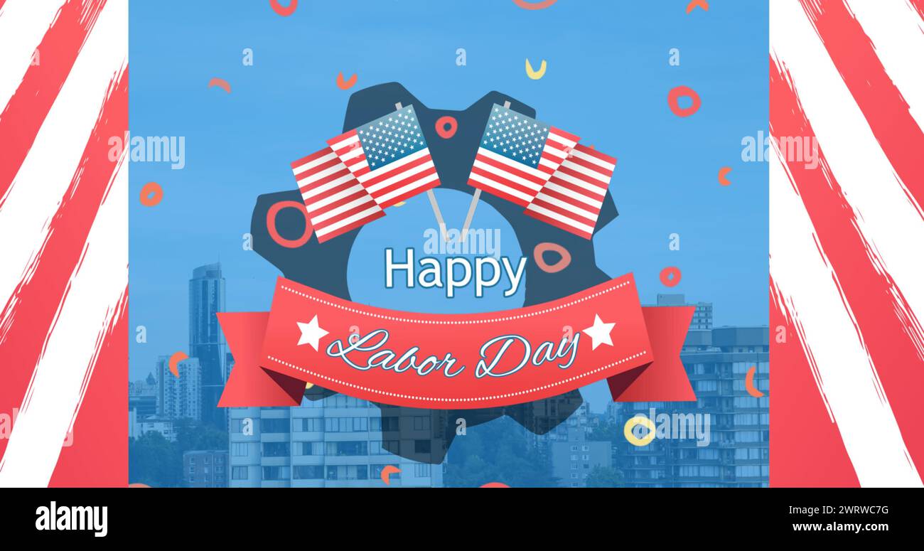 Image of happy labor day text over cityscape Stock Photo - Alamy