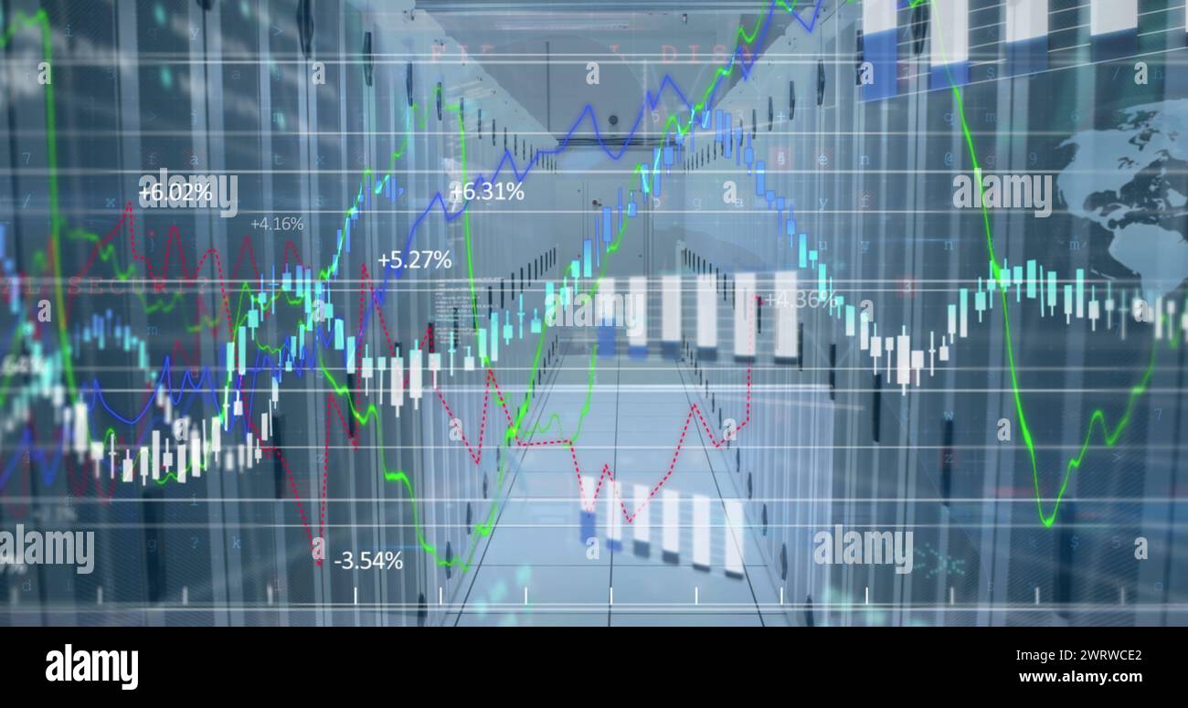 Image of financial and statistical data processing against computer ...