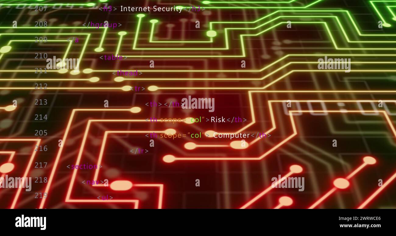 Image of glowing computer circuit board and data processing Stock Photo - Alamy