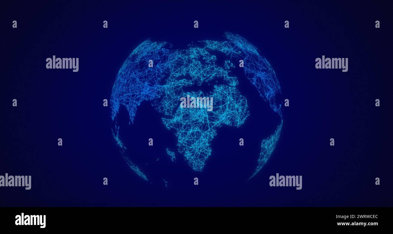 Digital image of globe made of network of connection spinning against ...