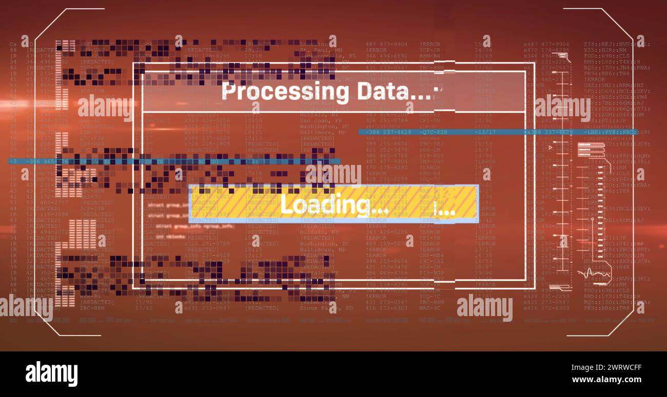 The image shows data processing on a digital interface Stock Photo - Alamy