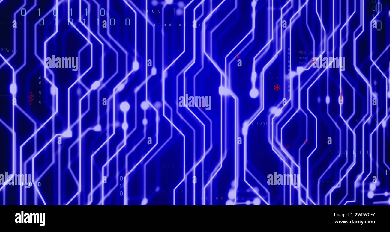 Image of data processing over glowing light trails Stock Photo - Alamy