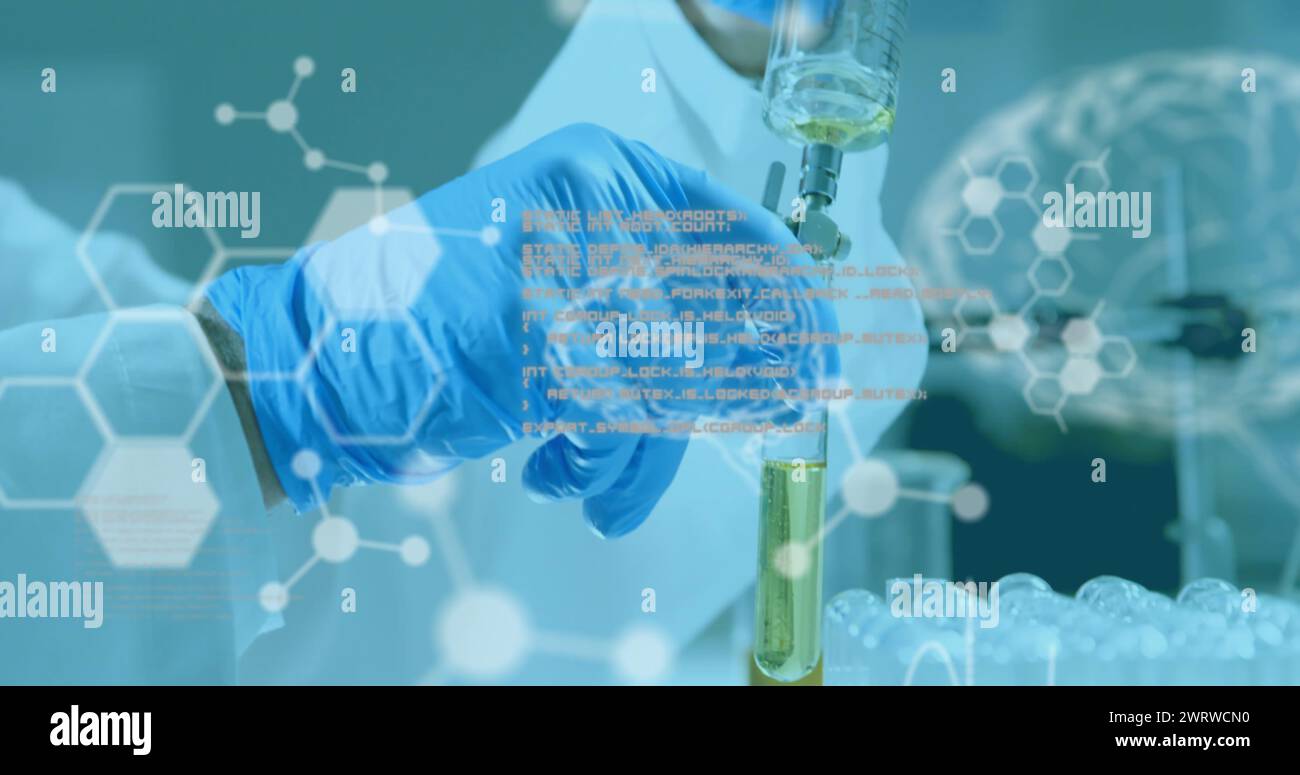 Covid-19 research depicted with brain models and graphs in a lab ...
