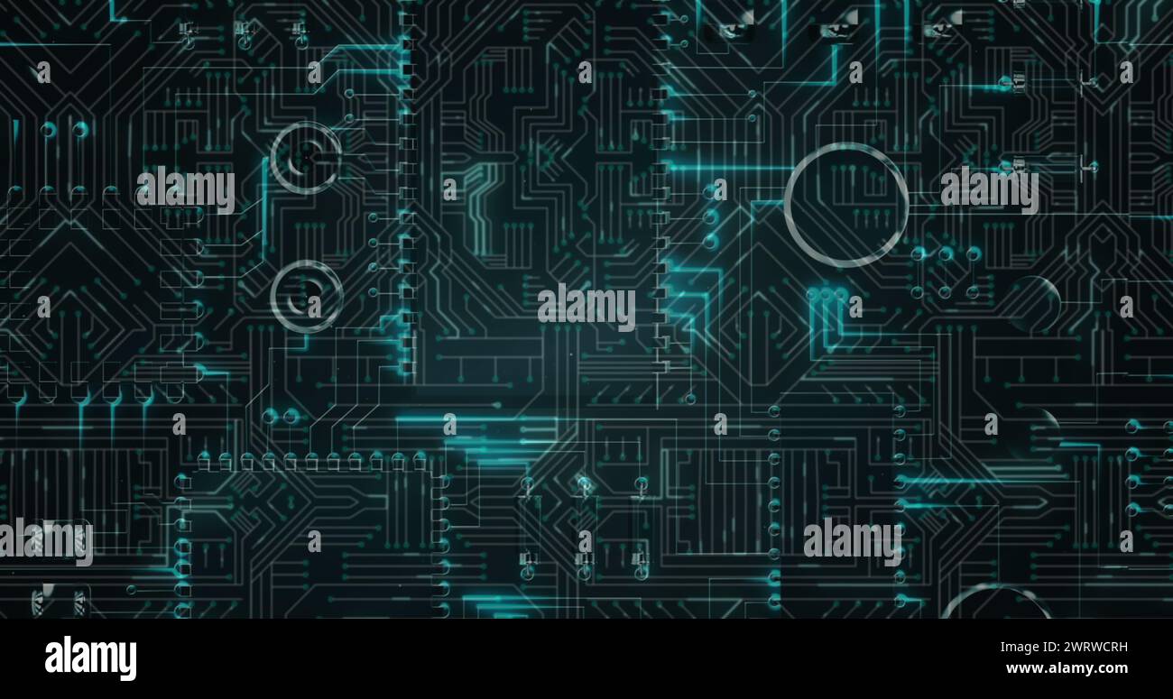 Image of data processing on glowing computer circuit board Stock Photo - Alamy