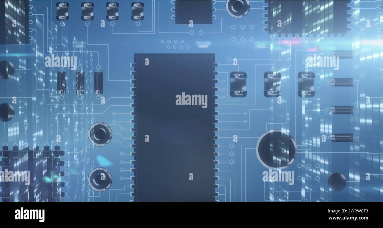 Image of data processing on glowing computer circuit board Stock Photo - Alamy