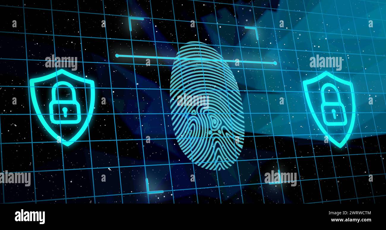 Image of online security padlocks with biometric fingerprint and data ...