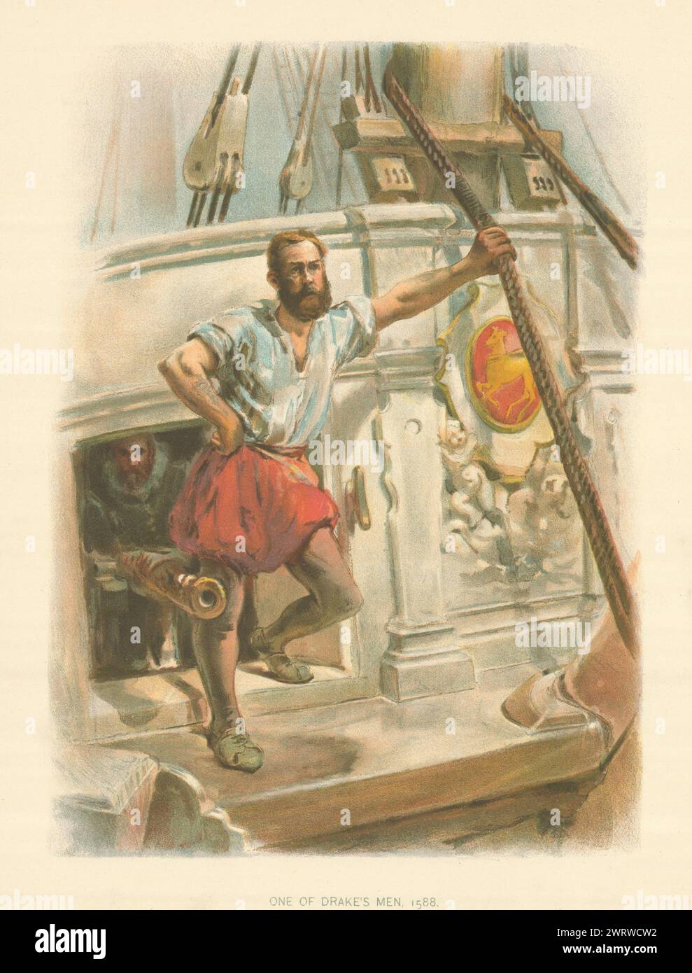 One of Drake's Men by W.C. Symons. Royal Navy 1893 old antique print ...