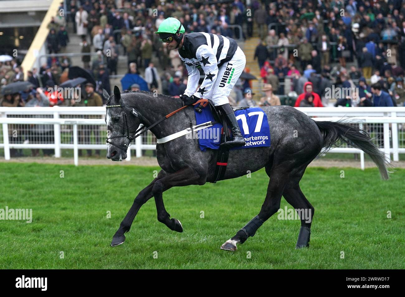 Hyland ridden by jockey Nico de Boinville riding to post ahead of the ...