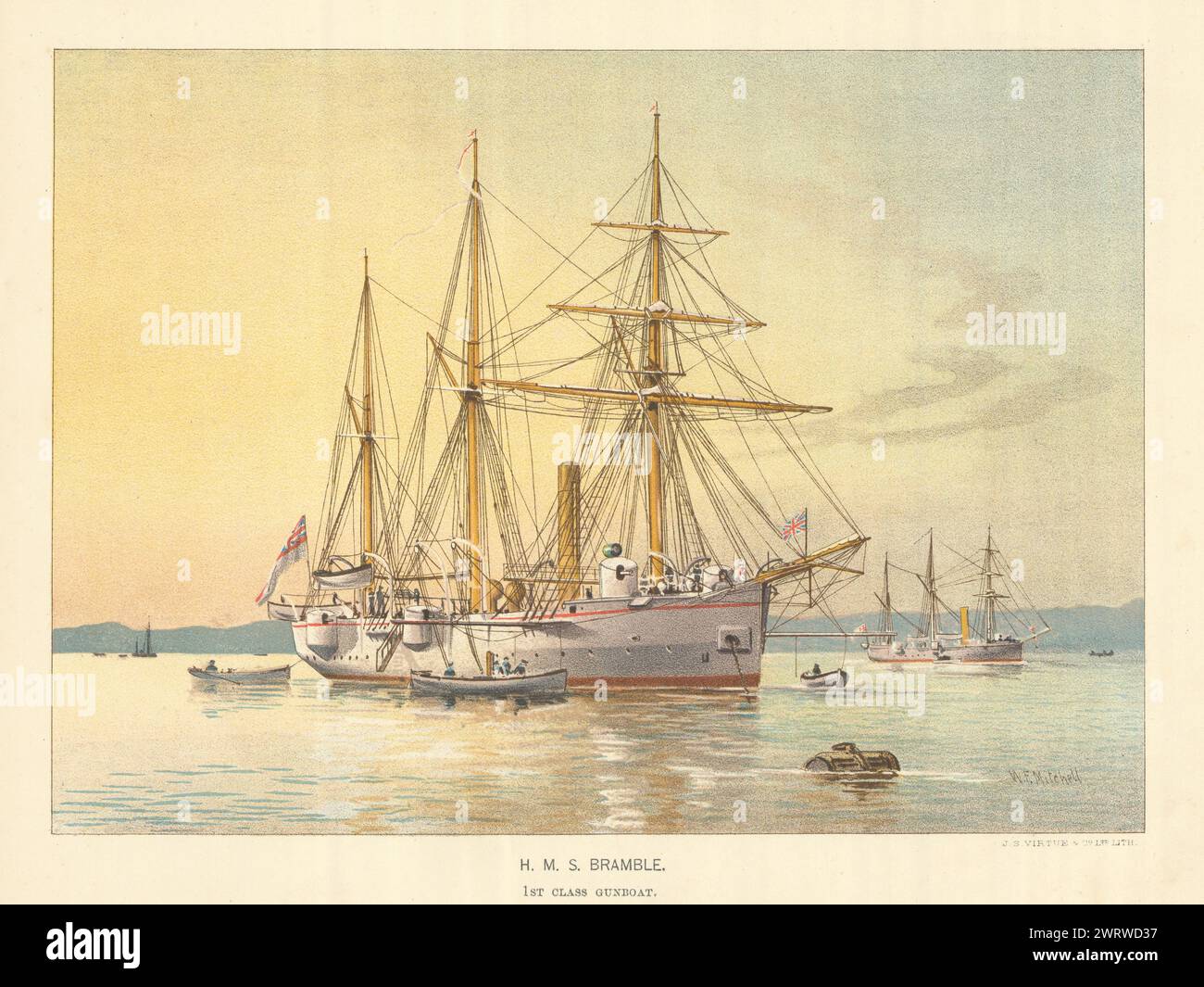 H.M.S. "Bramble" - 1st class gunboat (1886) by W.F. Mitchell. Royal ...